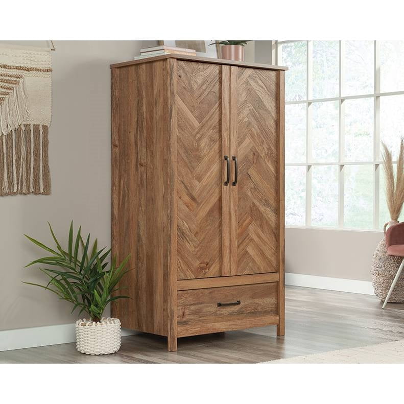 FarmHouse Rustic Herringbone 1 Drawer Garment Rod Wardrobe Armoire ...