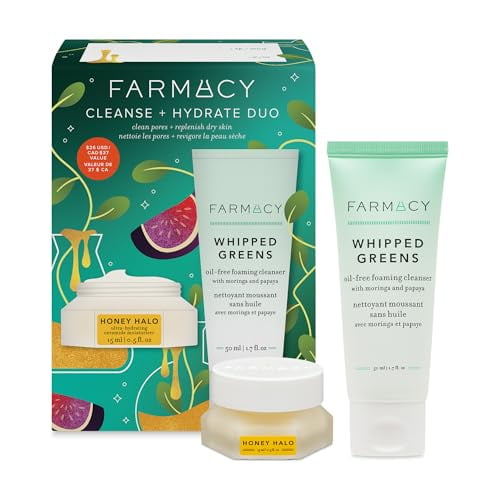 Farmacy Cleanse + Hydrate Duo - Skin Care Set Includes Whipped Greens Foaming Cleanser + Honey ...