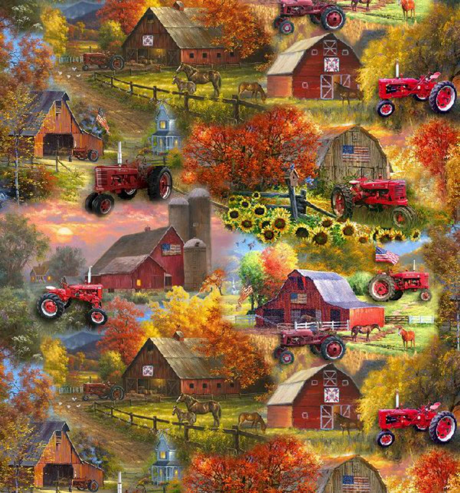 Cotton Farmall Barns Patriotic Farmers Country Tractors Autumn Leaves ...