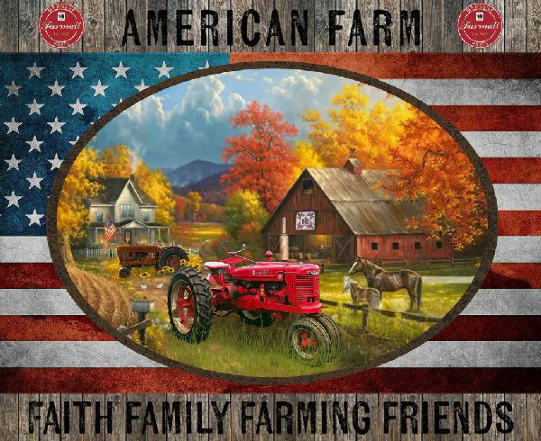 36" X 44" Panel Farmall Patriotic Panel Farmers Tractors House Sykel ...