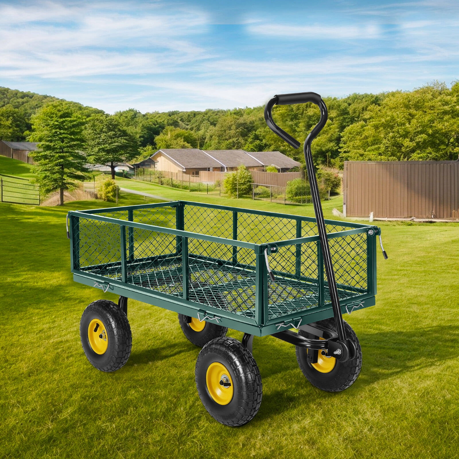 Vibespark Heavy Duty Garden Cart 10 Tires Steel Mesh 660lbs Cap