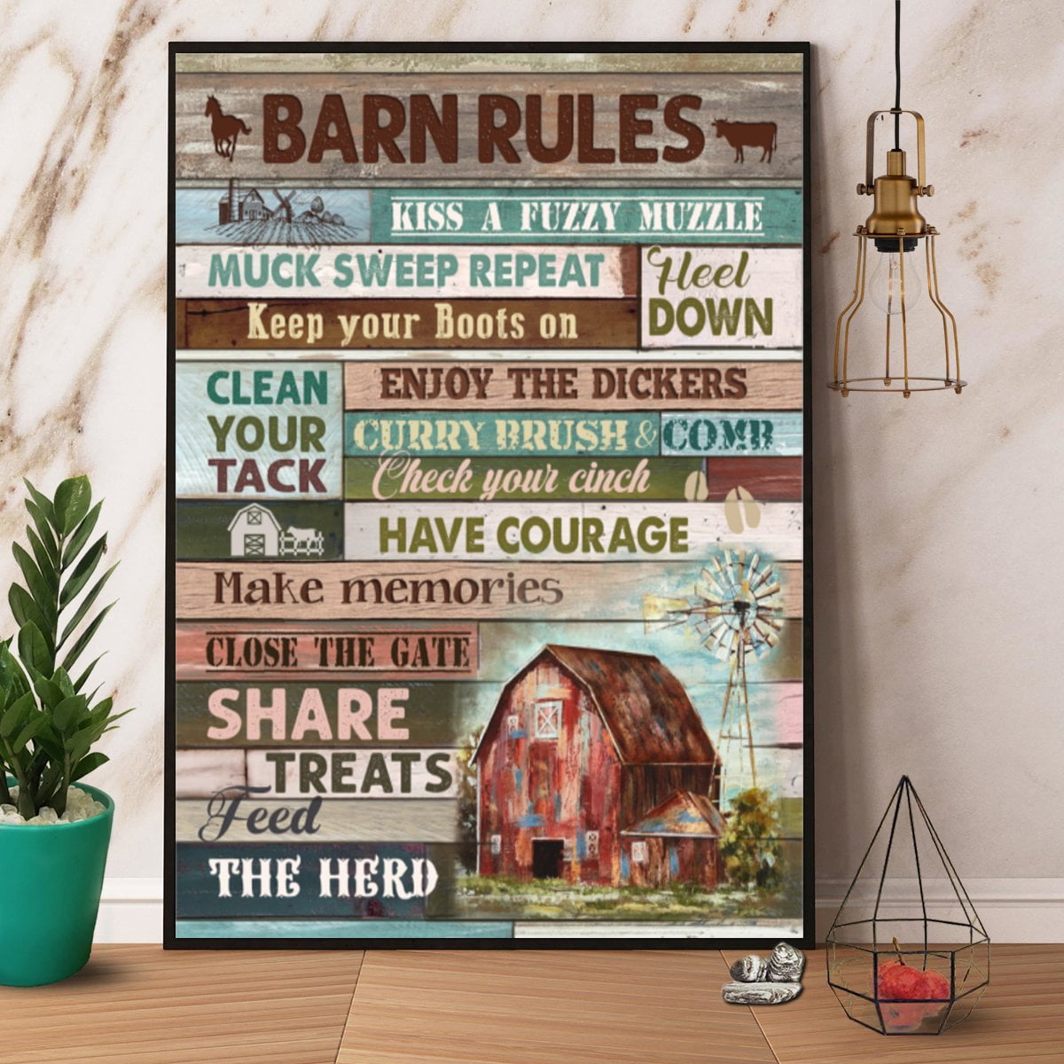 Farmer Barn Rules Kiss A Fuzzy Muzzle Feed The Herd Paper Poster No ...