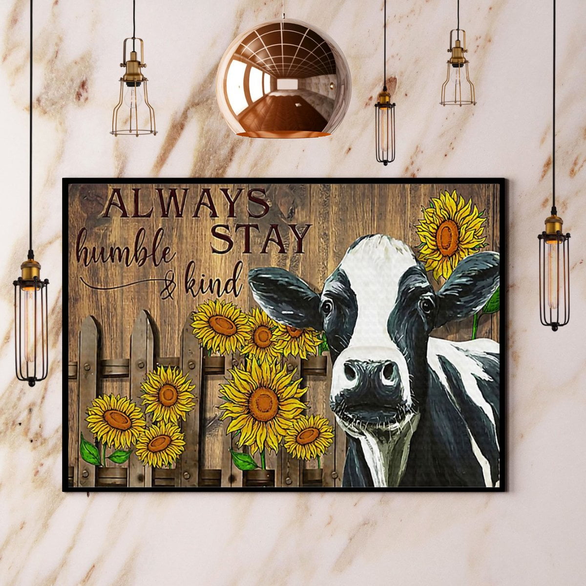 Farmer Cow Sunflower Always Stay Humble And Kind Paper Poster No Frame ...