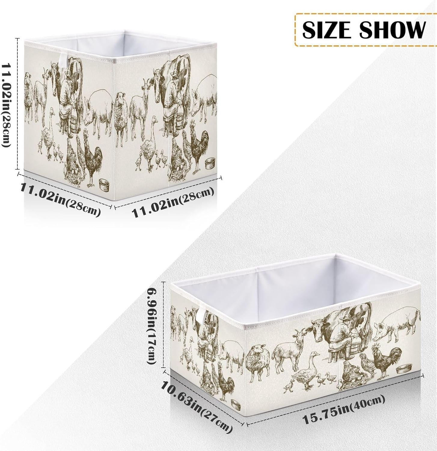 Farmer Milking Cow Cube Storage Bins Organizer Farm Animals Rustic ...