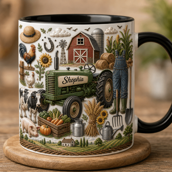 Farmer Mug 2D Printed 3D Effect Personalized Farmer Gift with Tractor ...