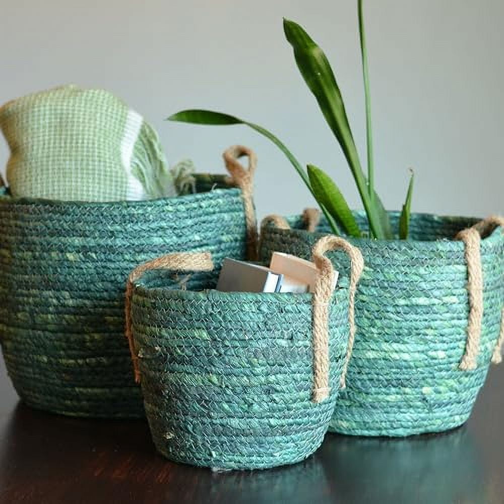 Farmers 3 Piece Basket Set, Green Dye Soaked Floor and Shelf Organizers ...