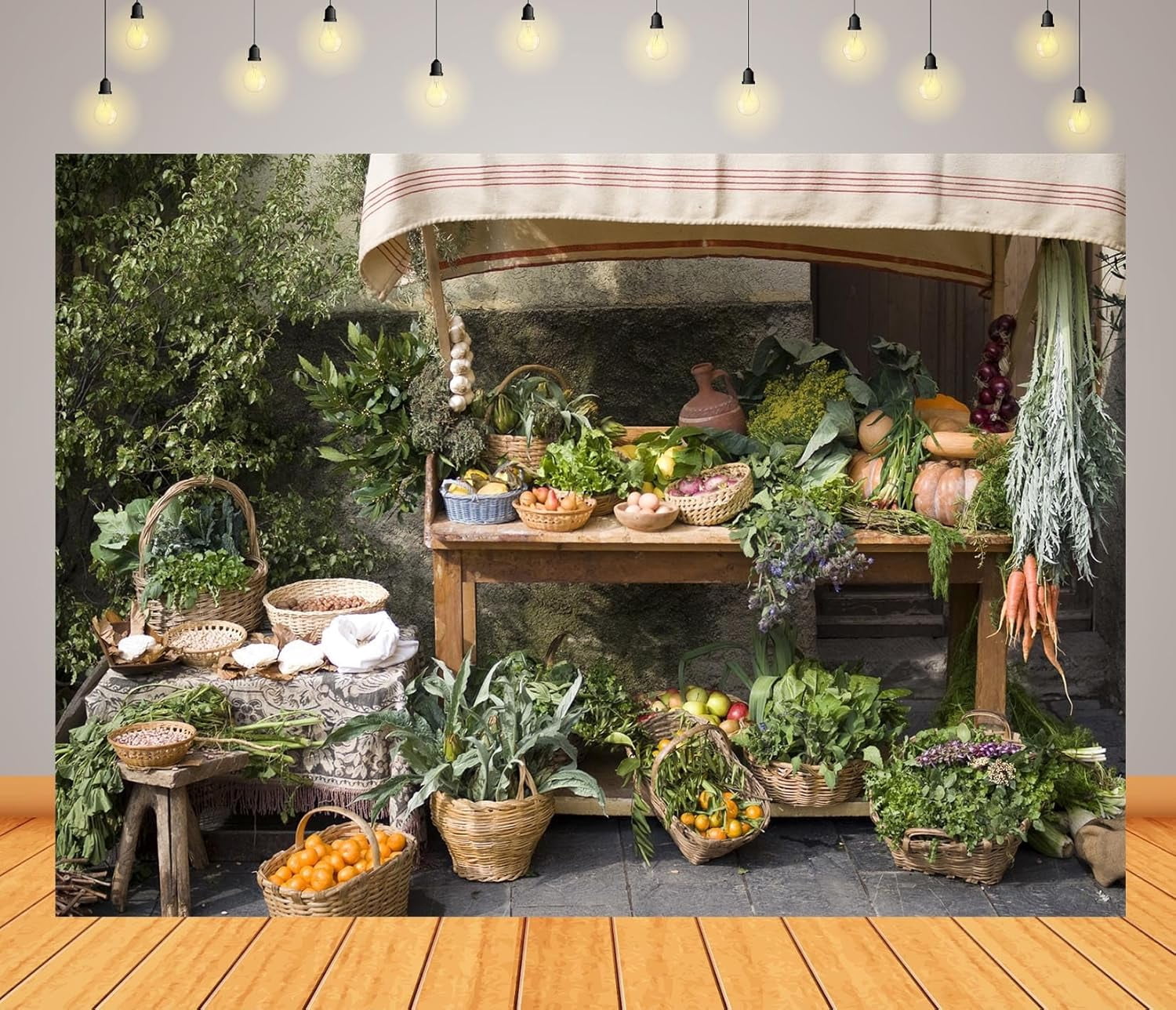 Farmers Market Backdrop Fruit Vegetable Stall Exhibition Harvest Season ...
