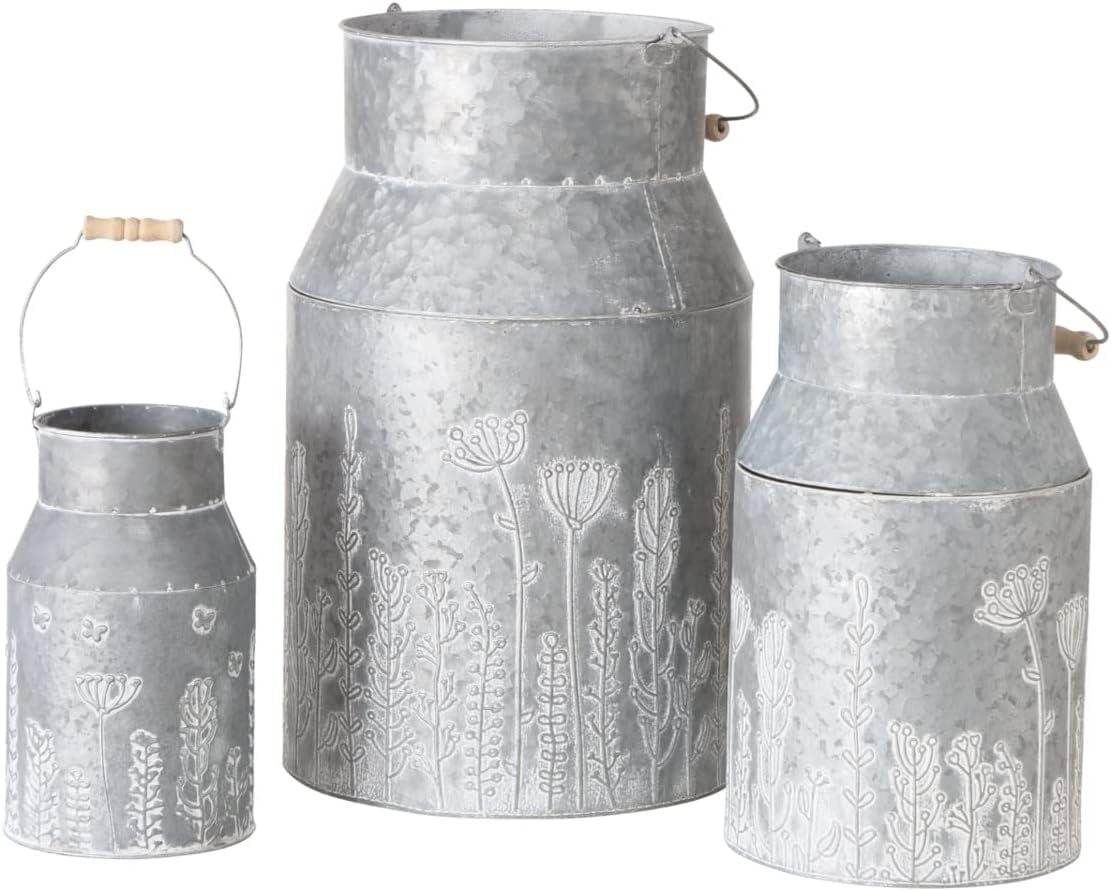 Farmers Market Creamery Milk Can Vases, Set of 3, Embossed Meadow ...