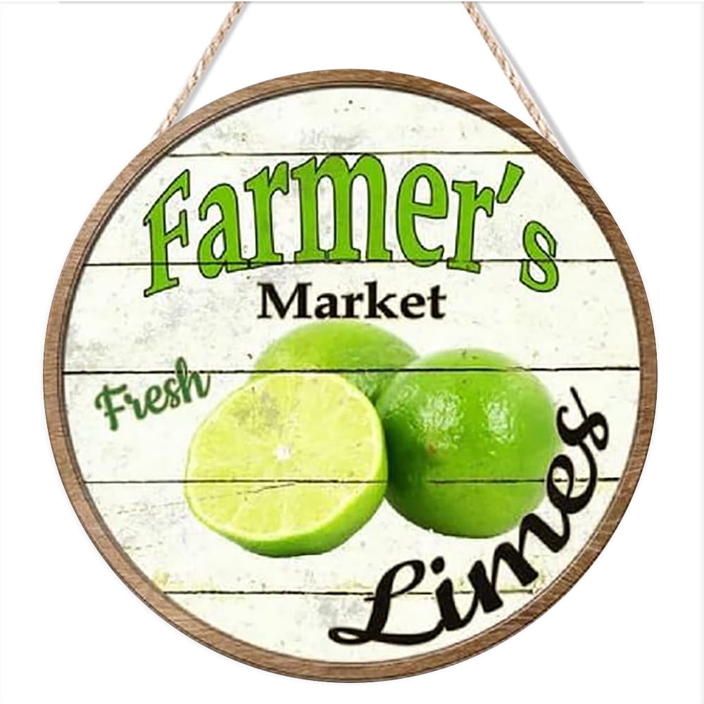 Farmers Market Fresh Limes Rustic Round Hanging Wood Sign Door Sign ...