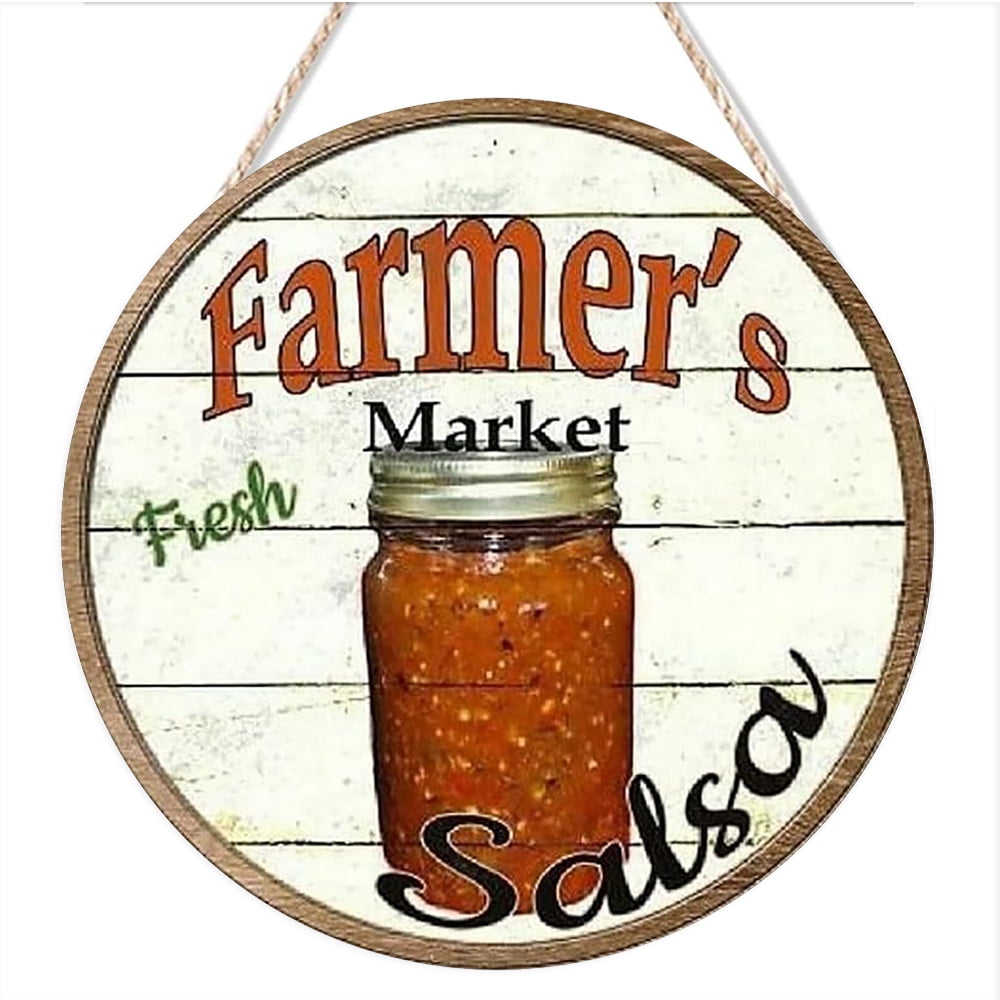 Farmers Market Fresh Salsa Rustic Round Hanging Wood Sign Door Sign ...