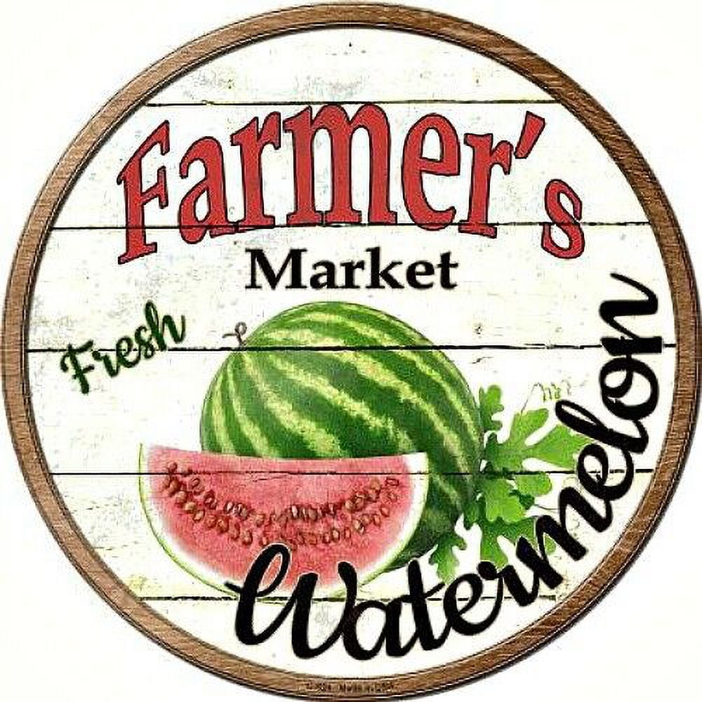 Farmers Market Fresh Watermelon Round Metal Sign Rustic Retro Kitchen ...