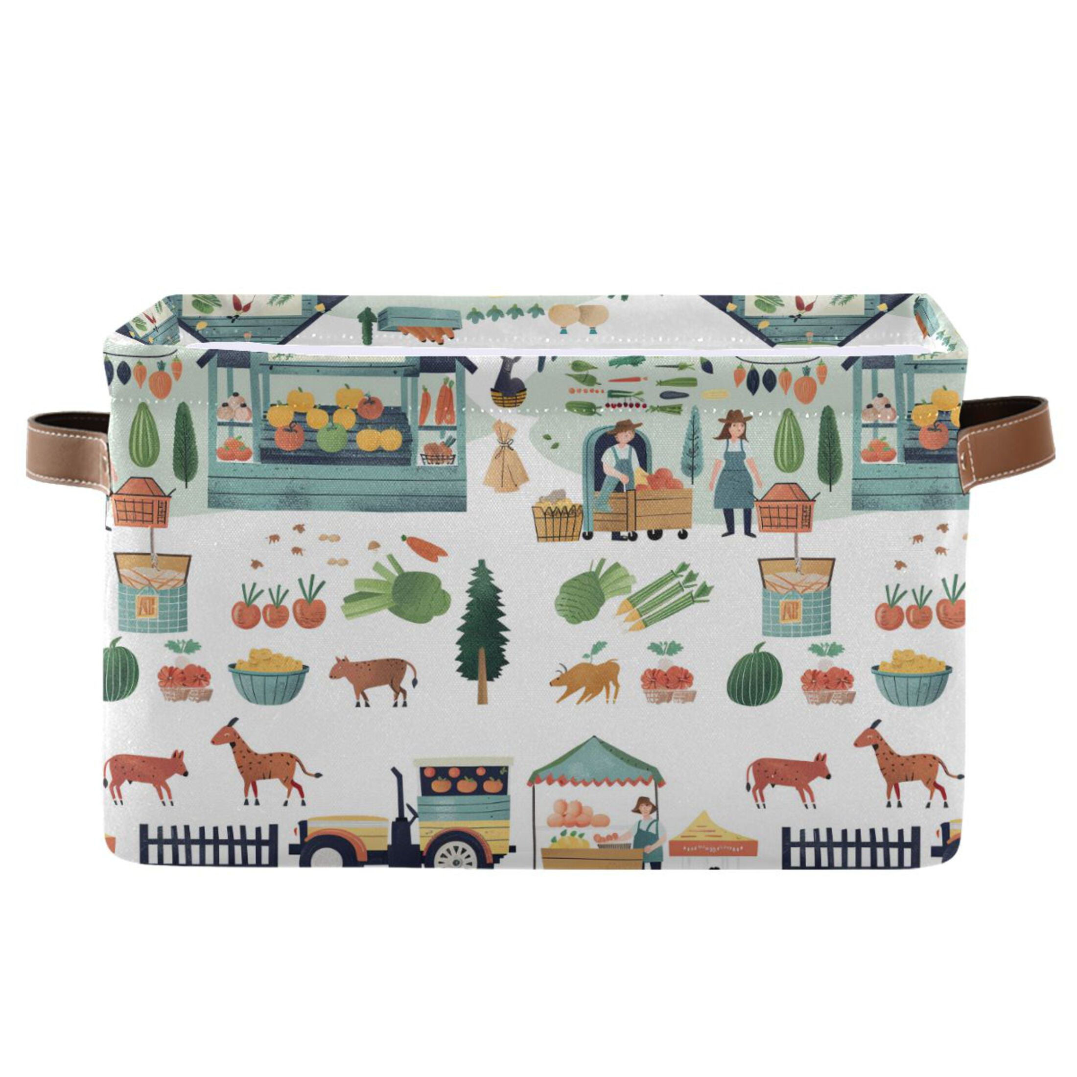 Farmers Market Storage Bins with Handle Fabric Organizer Basket ...