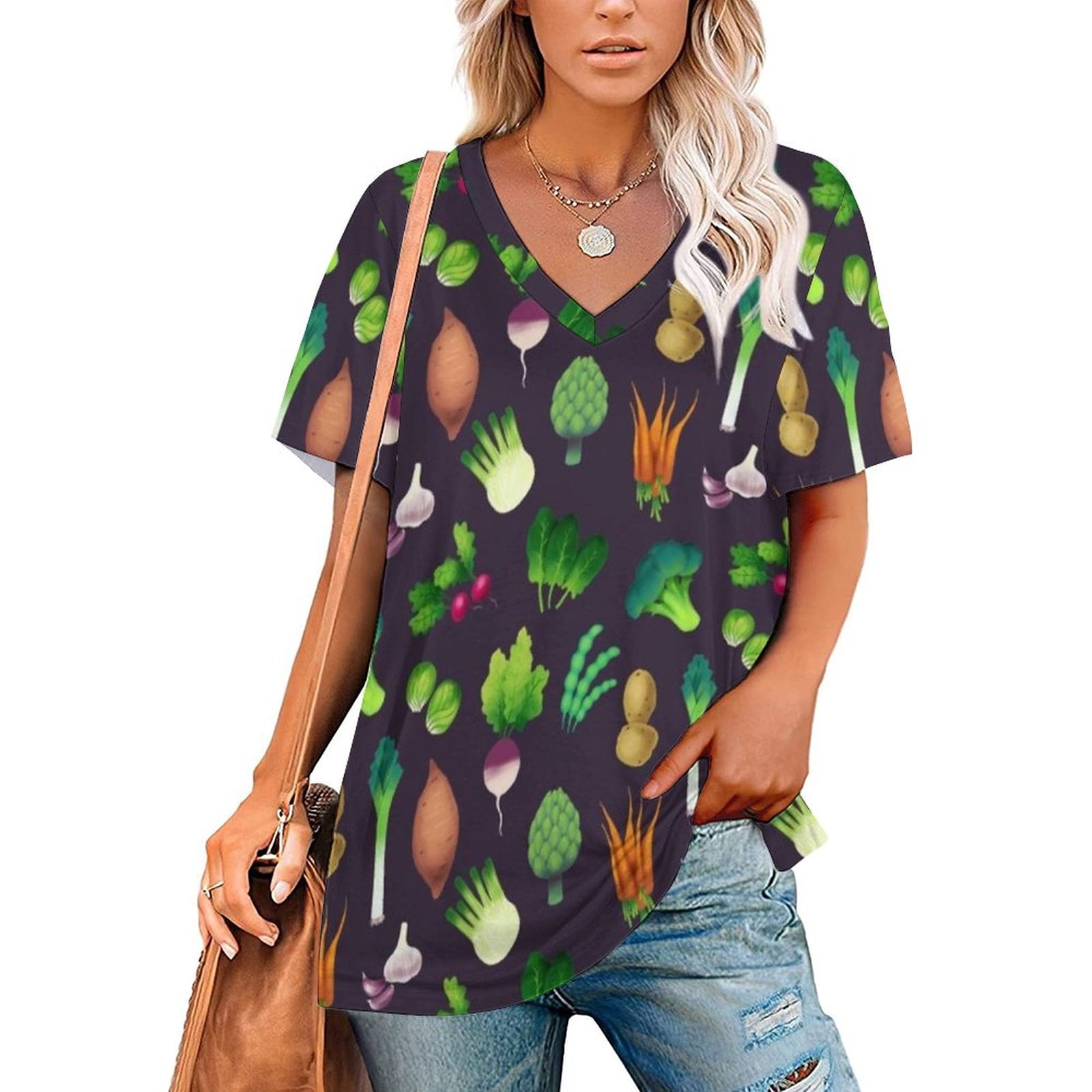Farmers Market Women Zipper Sexy Printed Vintage T Shirts Tops Full ...