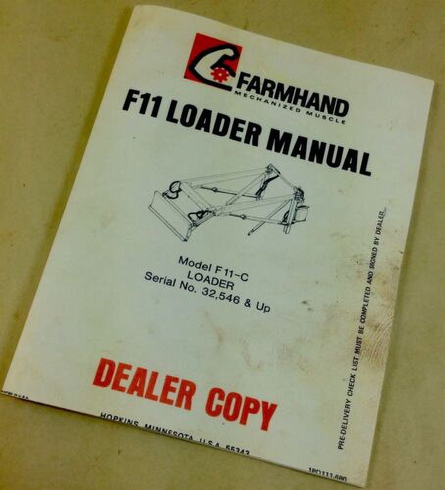 Farmhand F11-C Loader Manual Operator Owner Parts List Instructions S/N ...