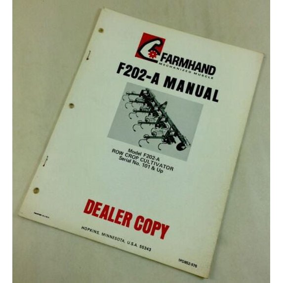 Farmhand F202-A Row Crop Cultivator Operators Manual Instruction Parts ...