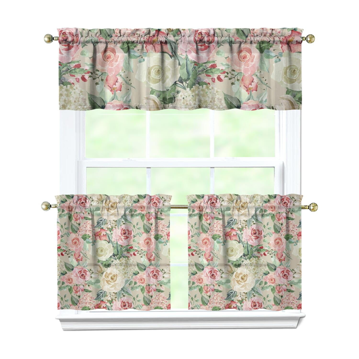Farmho Floral Kitchen Curtains Set Bloom Butterfly Botanical Garden ...