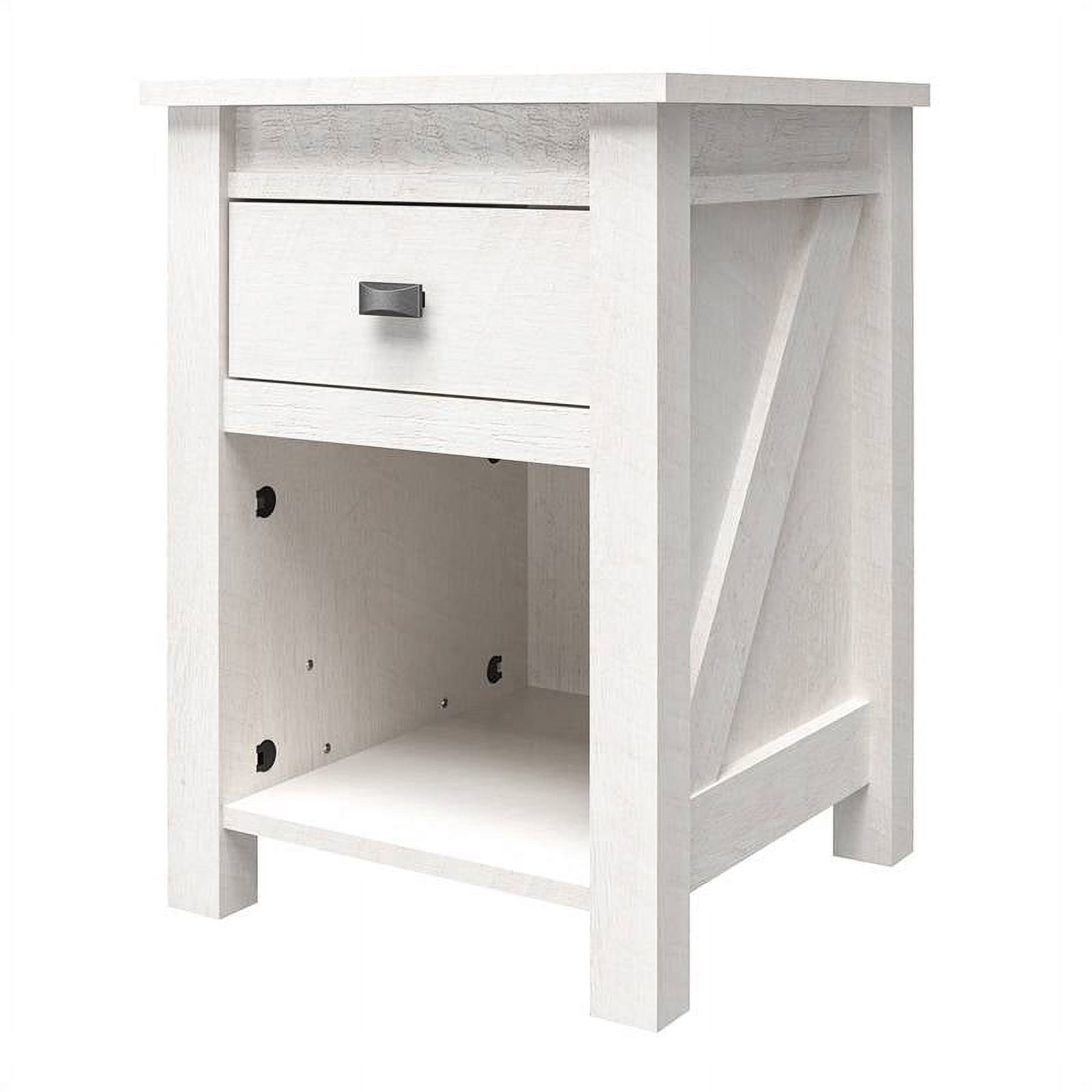 Farmhouse 1-Drawer Bedroom Nightstand with Open Shelf in Rustic Off ...