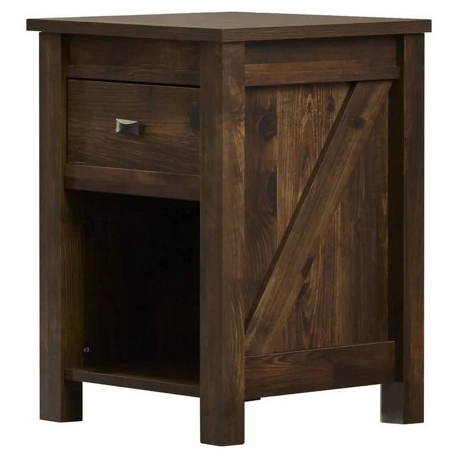Farmhouse 1-Drawer Bedroom Nightstand with Open Shelf in Rustic Pine ...