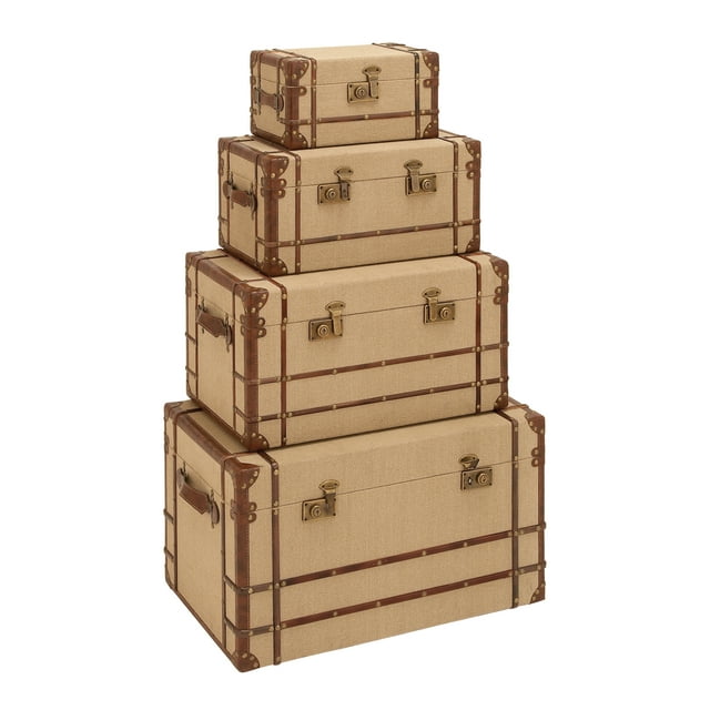 Old Look Burlap Travel Steamer Trunk Set - Walmart.com