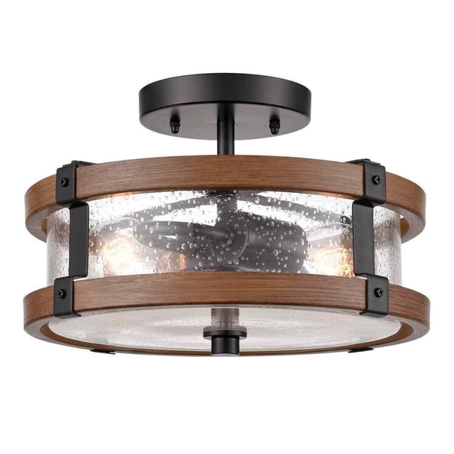 Farmhouse 2-Light Ceiling Light Fixture Semi Flush Mount Rustic Ceiling ...