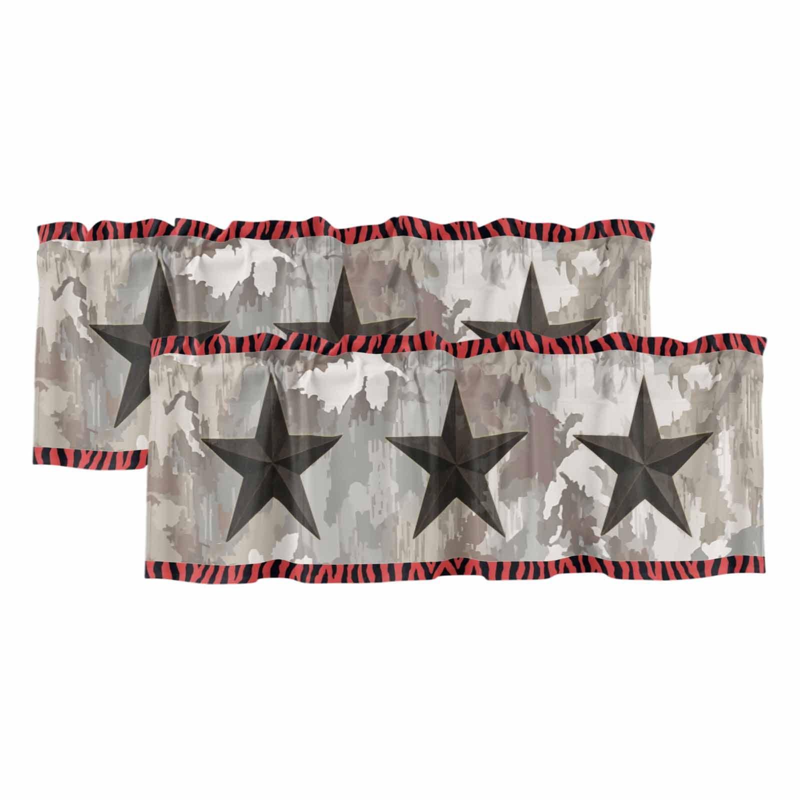 Farmhouse 2 Panels Kitchen Valance, Metal Five-Pointed Star Country ...