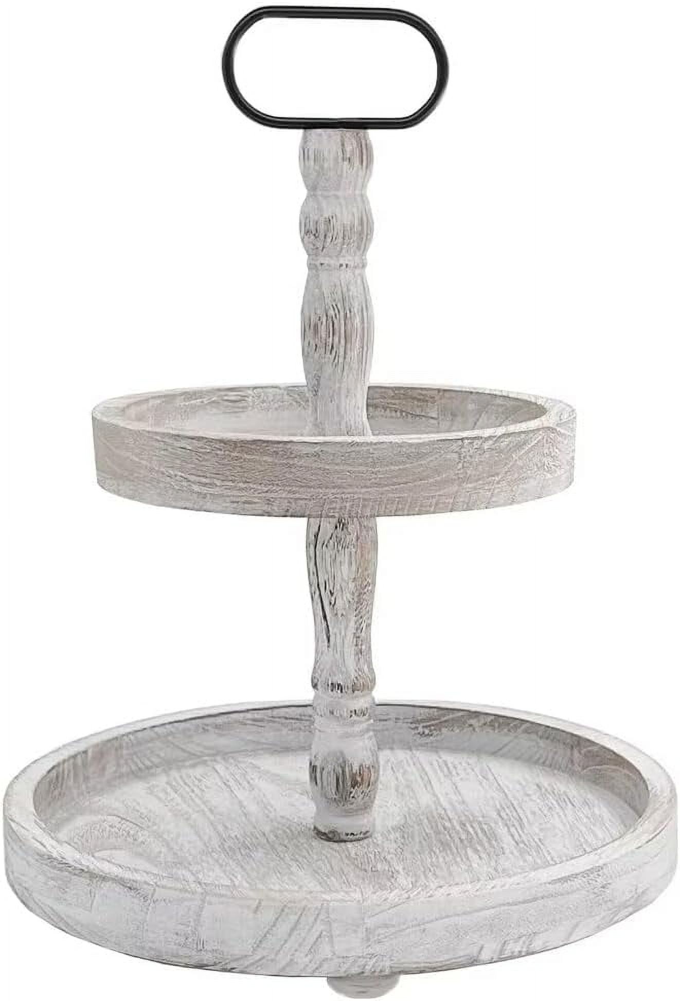 Farmhouse 2 Tiered Tray Stand for Home Decor, Wooden Serving Tiered ...
