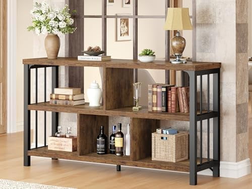 Farmhouse 3 Tier Open Book Shelf, Wood and Metal 5 Cube Storage ...