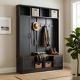 Farmhouse 3-in-1 Hall Tree with 6 Hooks, Entryway Coat Rack with ...
