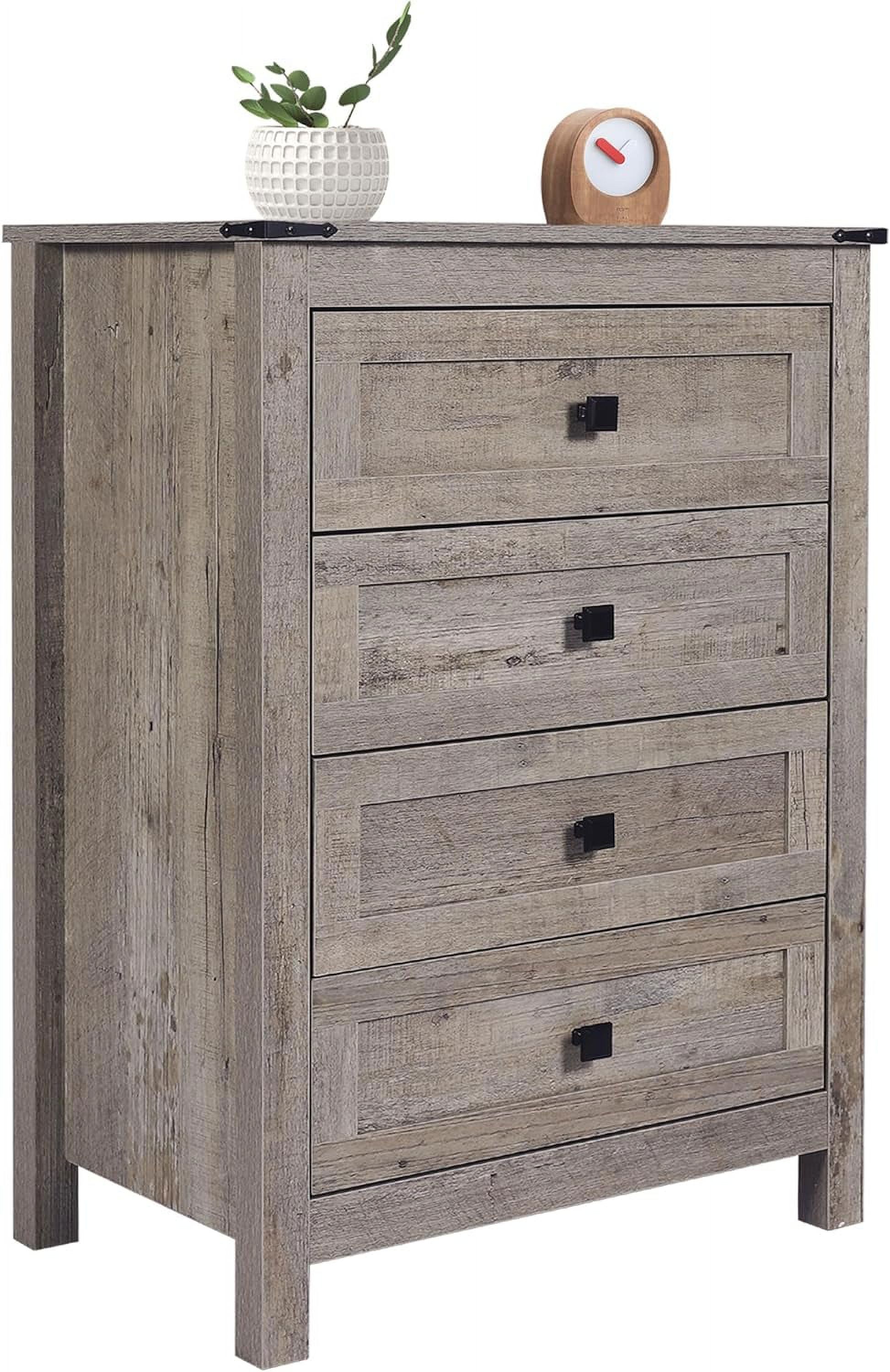 Farmhouse 4 Drawer Dresser, Rustic Wood Double Dresser Chest of Drawers ...