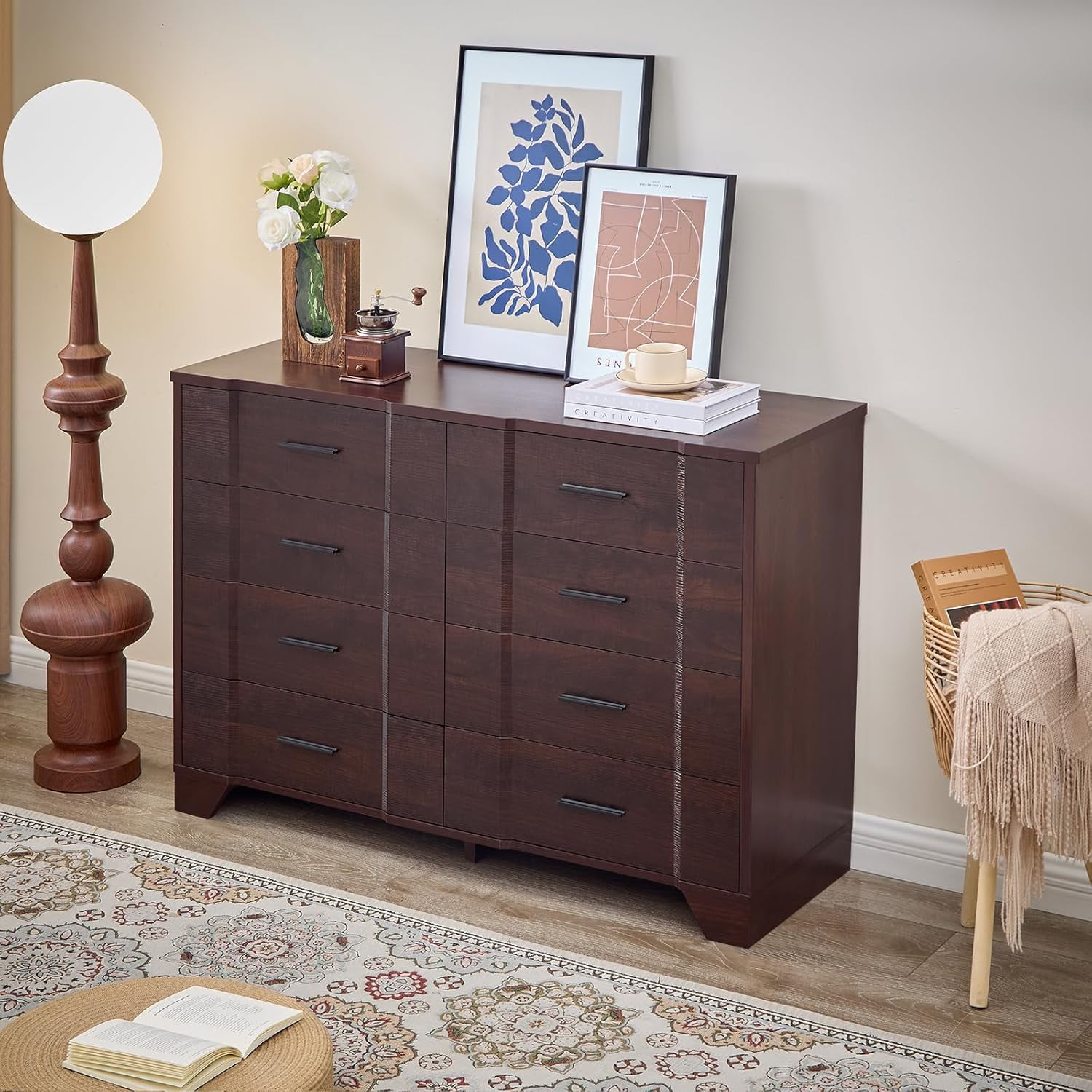 Farmhouse 4 Drawers Dresser for Bedroom Wide Long Chest of Drawers ...