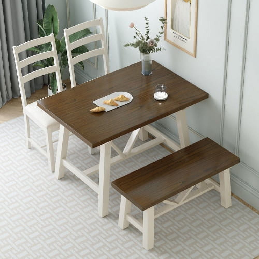 Farmhouse 4-Piece Dining Table Set Solid Wood Kitchen Table Set with ...