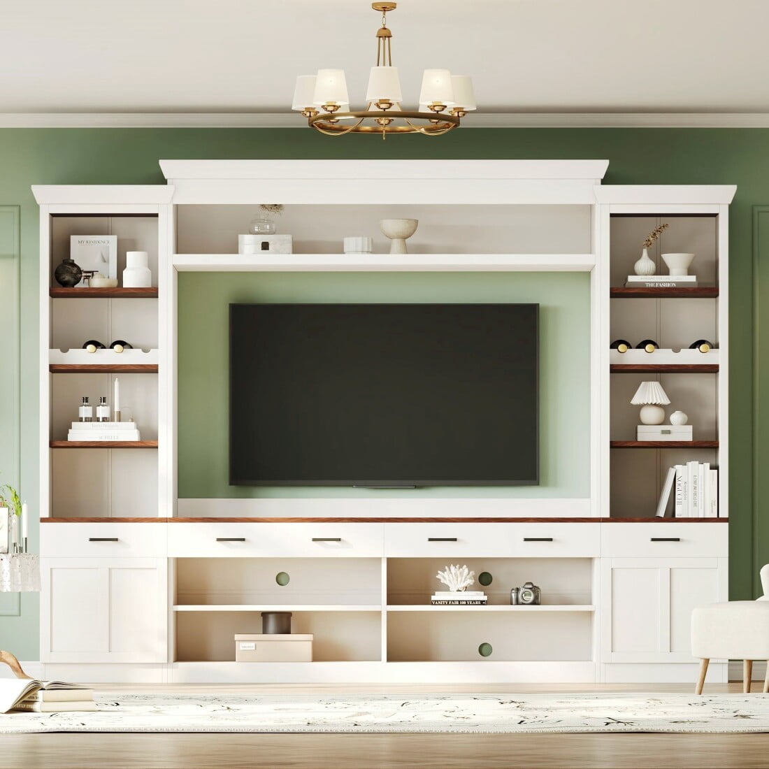 Farmhouse 4-Piece Entertainment Wall Unit, for TVs Up to 70", Walnut TV ...