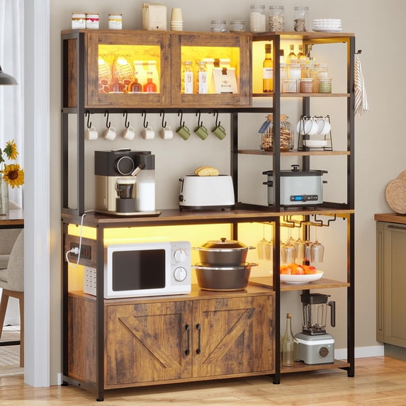 Farmhouse 45.3" Bakers Rack with Power Outlet and LED Light, Kitchen ...