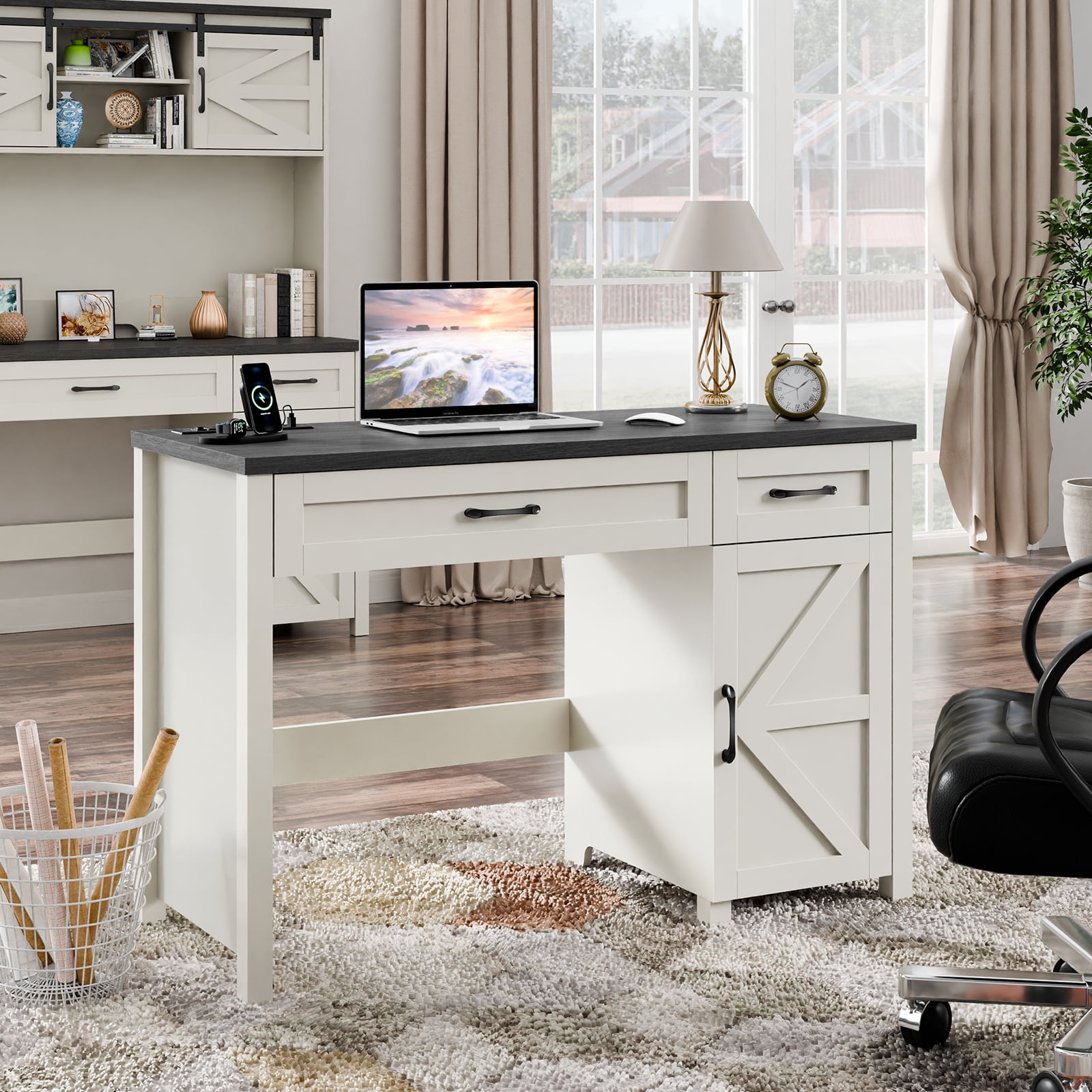 Farmhouse 47" Executive Desk, Computer Desk with Drawers and Storage ...