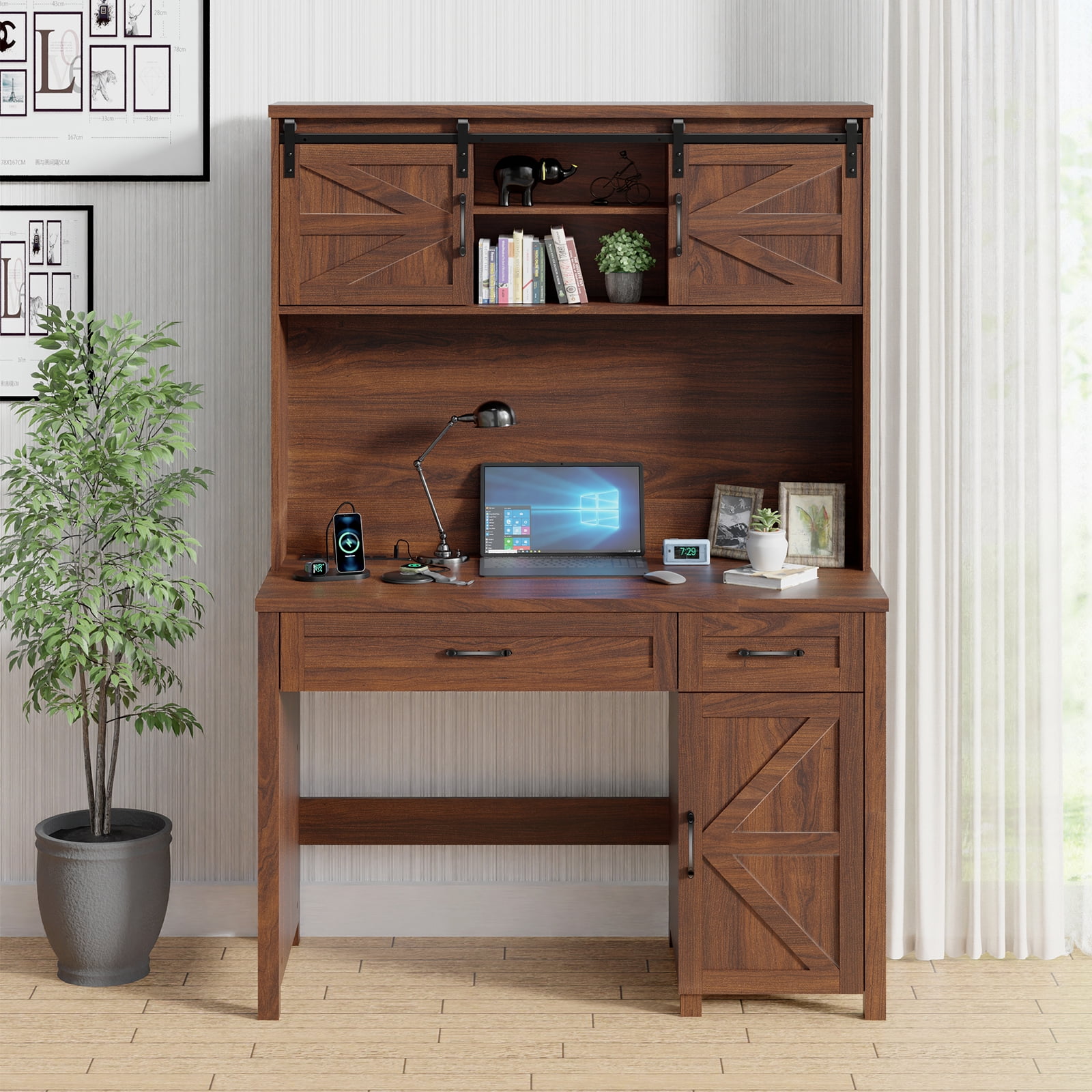 Farmhouse 47" Executive Desk, Computer Desk with Drawers and Storage ...