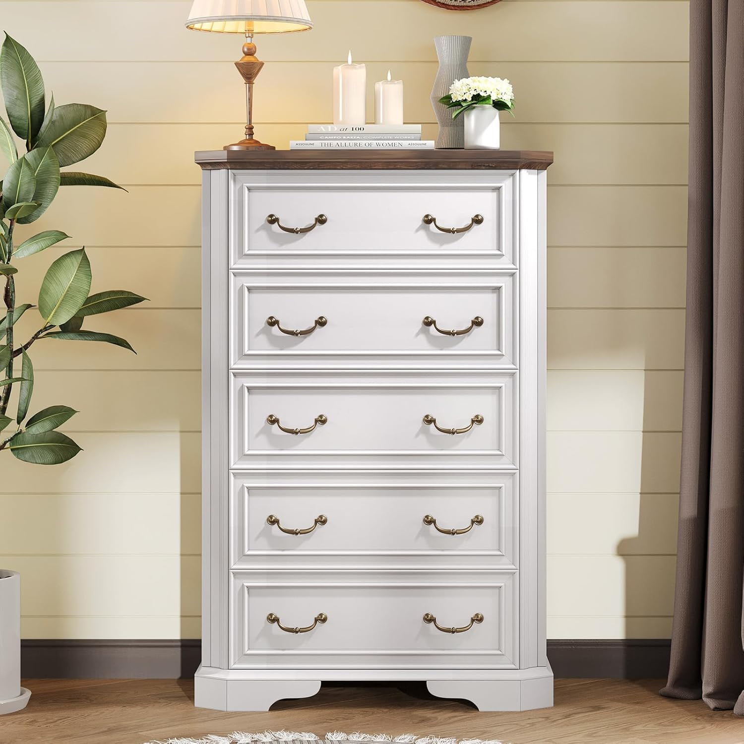 VANACC Farmhouse 48" Tall 5 Drawers Dresser for Bedroom, Wood Rustic ...