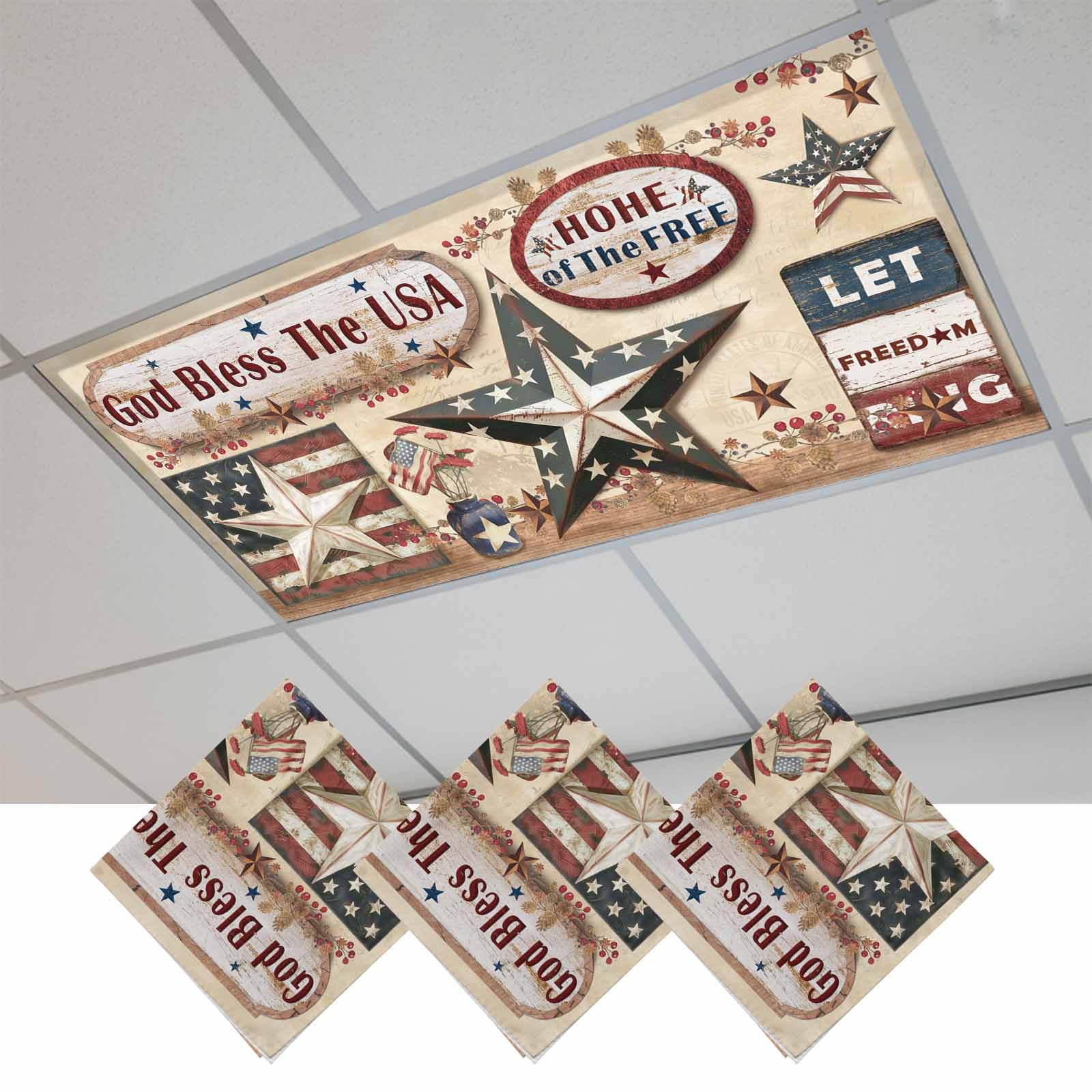 Farmhouse 4th of July Fluorescent Light Covers, American Country Star ...