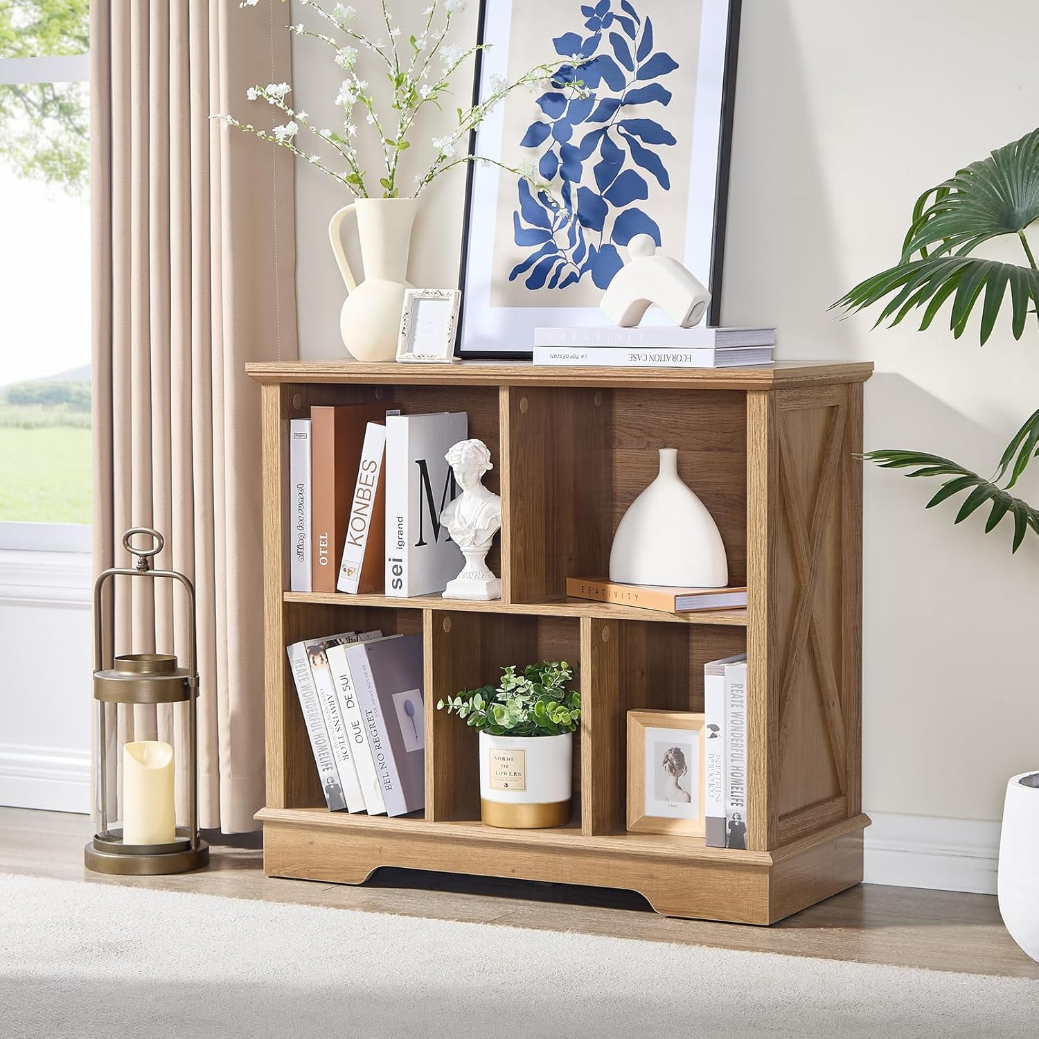 Farmhouse 5 Cube Bookshelf, Storage Organizer Bookcase, Kids Toy ...