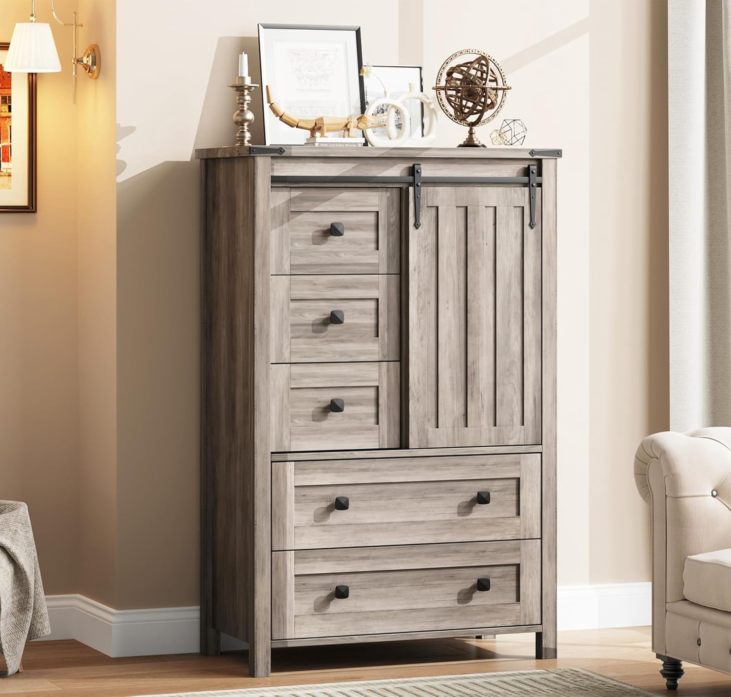 Farmhouse 5 Drawer Dresser for Bedroom, 48 in Tall Wood Dresser Chest ...