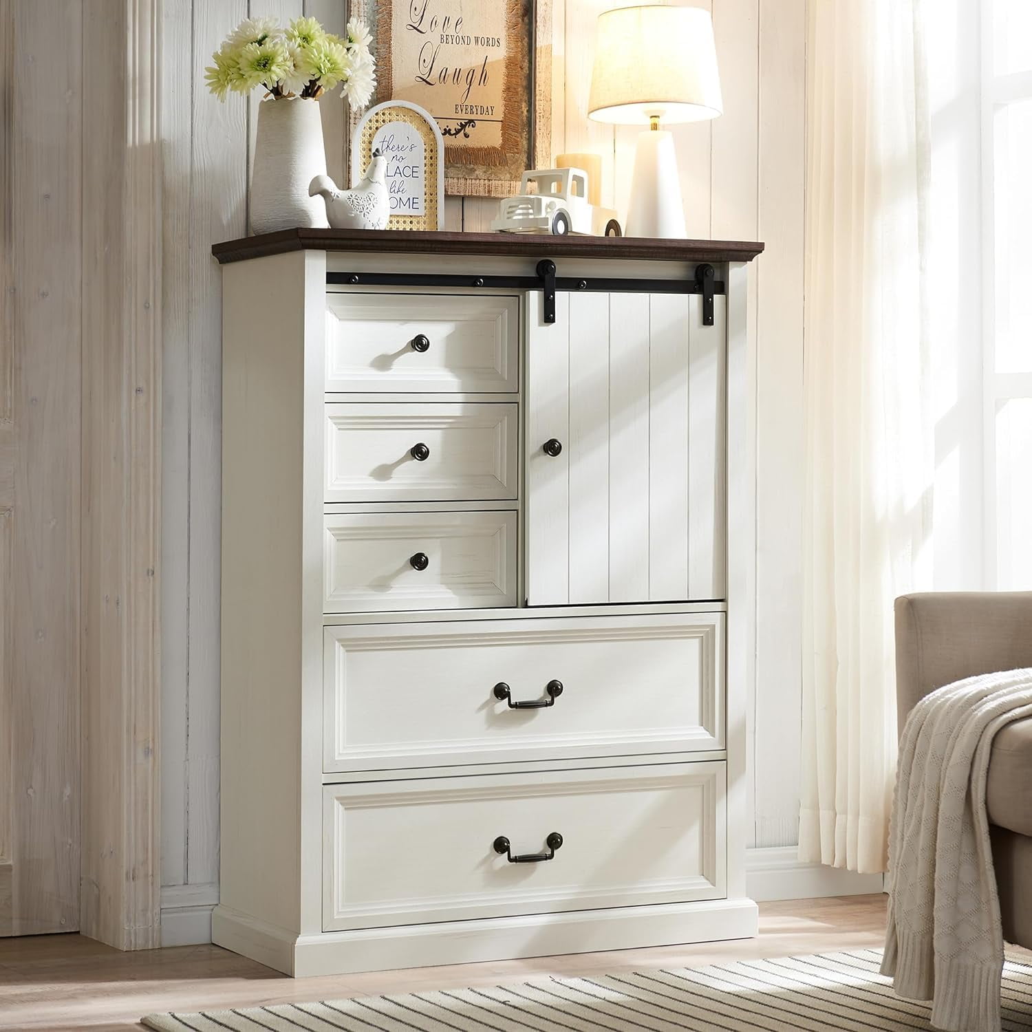 Farmhouse 5 Drawers Dresser for Bedroom 47" Tall Chest of Drawers w ...