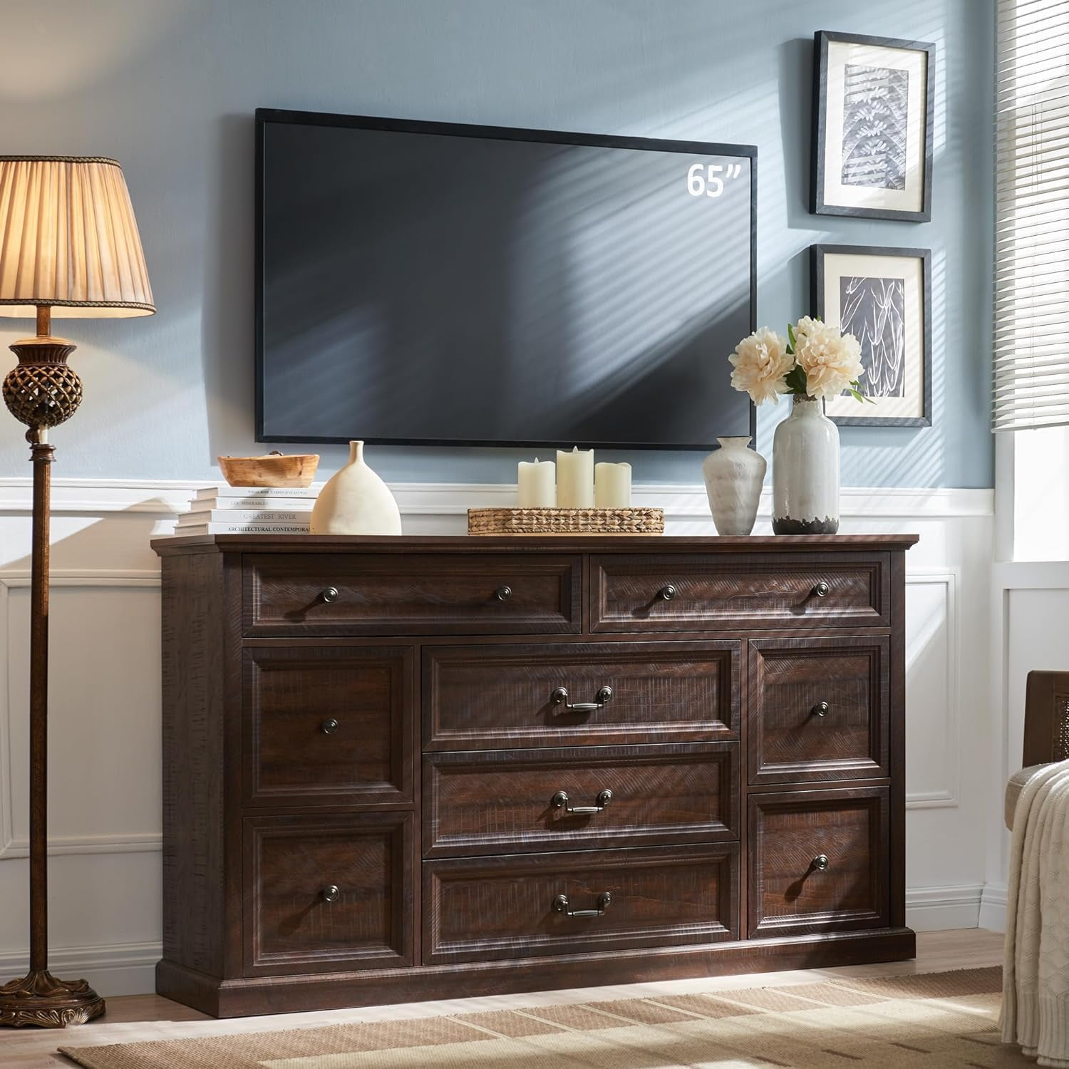 Farmhouse 5 Drawers Dresser for Bedroom 47" Tall Chest of Drawers w ...