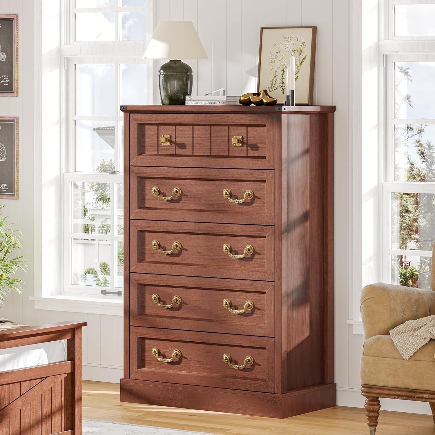 Farmhouse 5 Drawers Dresser for Bedroom, 48.6'' Tall Wooden Chest of ...