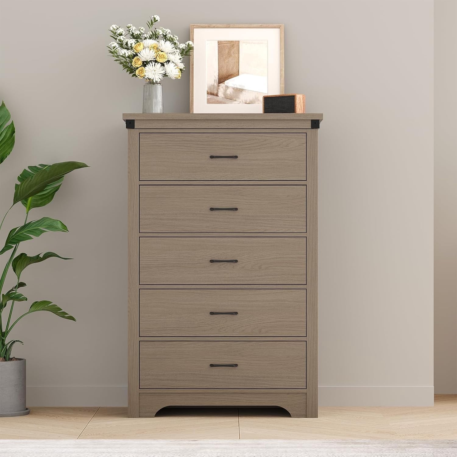 Farmhouse 5 Drawers Dresser, Wood Rustic Chest of Drawers for Bedroom ...