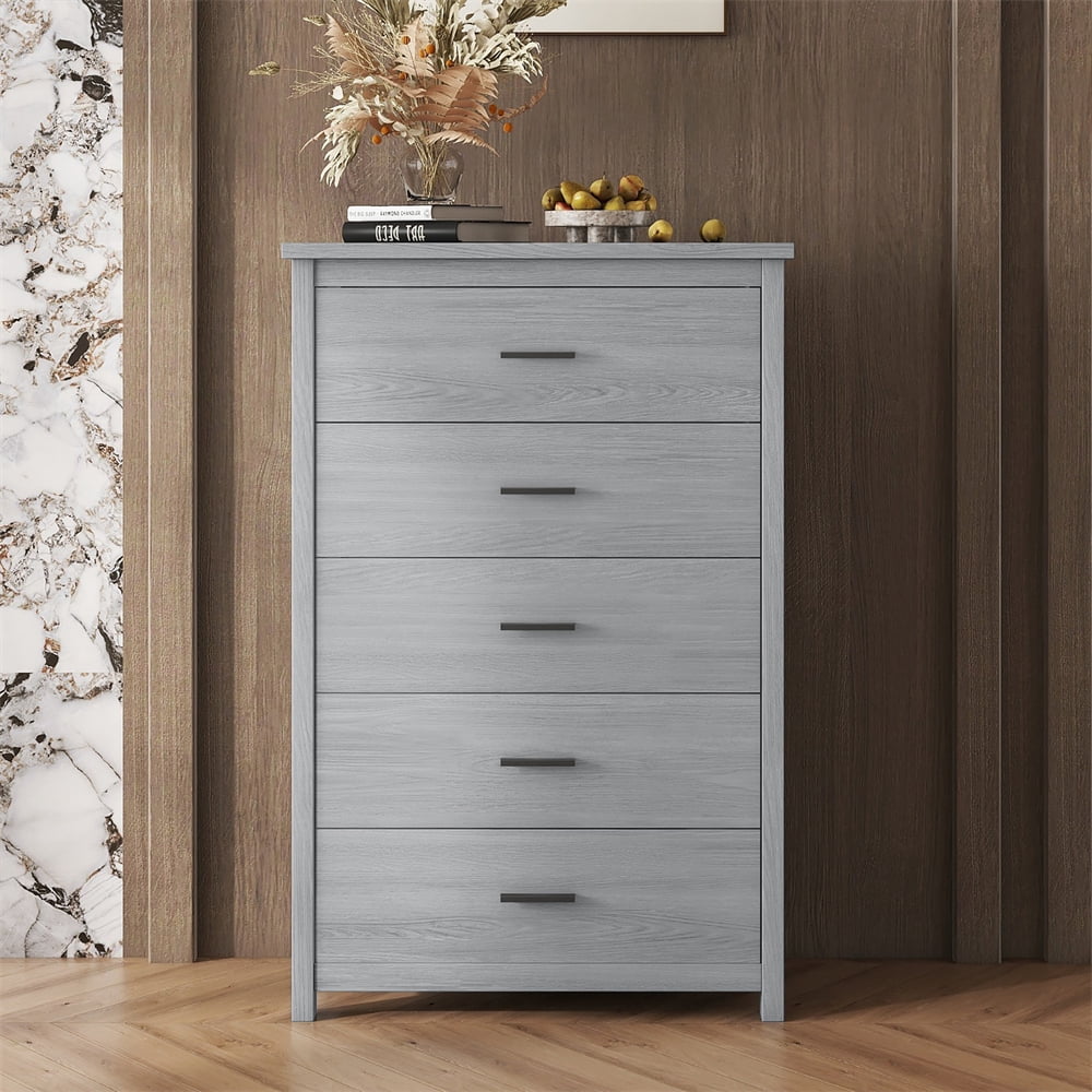 Farmhouse 5 Drawers Dresser, Wooden Chest of Drawers, Accent Storage ...