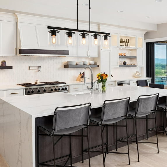 Farmhouse 5-Light Black Chandelier Glass Kitchen Island Lights - L36 ...