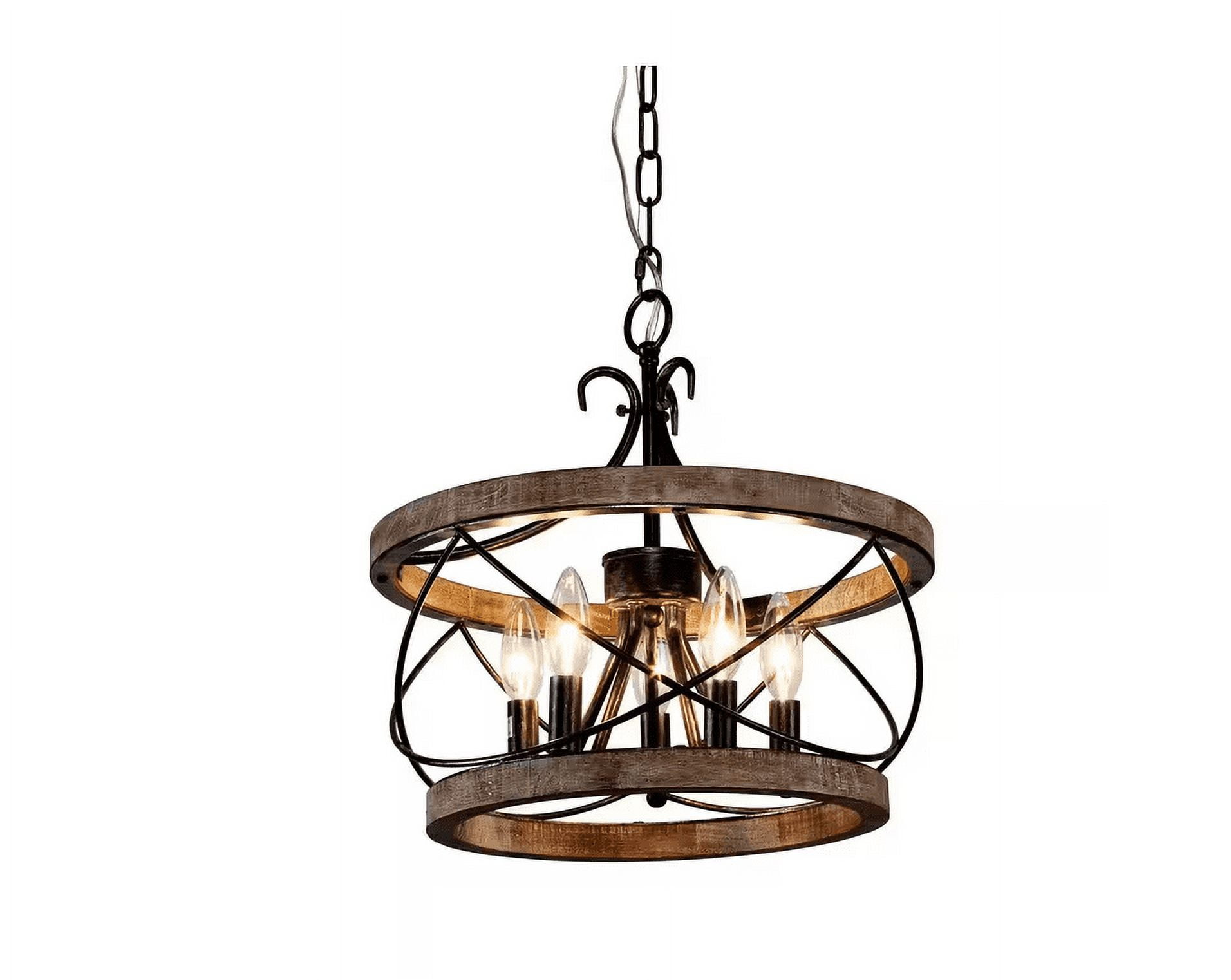 Farmhouse 5-Light Weathered Wood Cage Rustic Chandelier, Adjustable ...