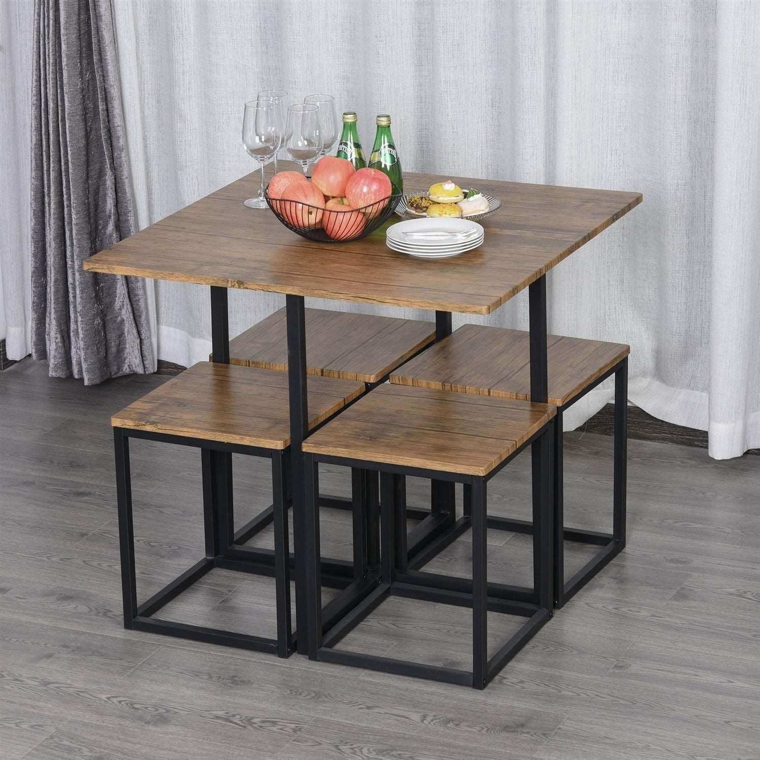 Farmhouse 5 Piece Square Walnut Wood Steel Kitchen Dining Set - Walmart.com