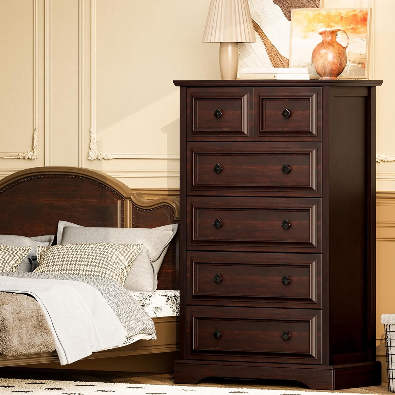 Farmhouse 6 Drawer Dresser, 48" Tall Dresser Chest of Drawers with ...