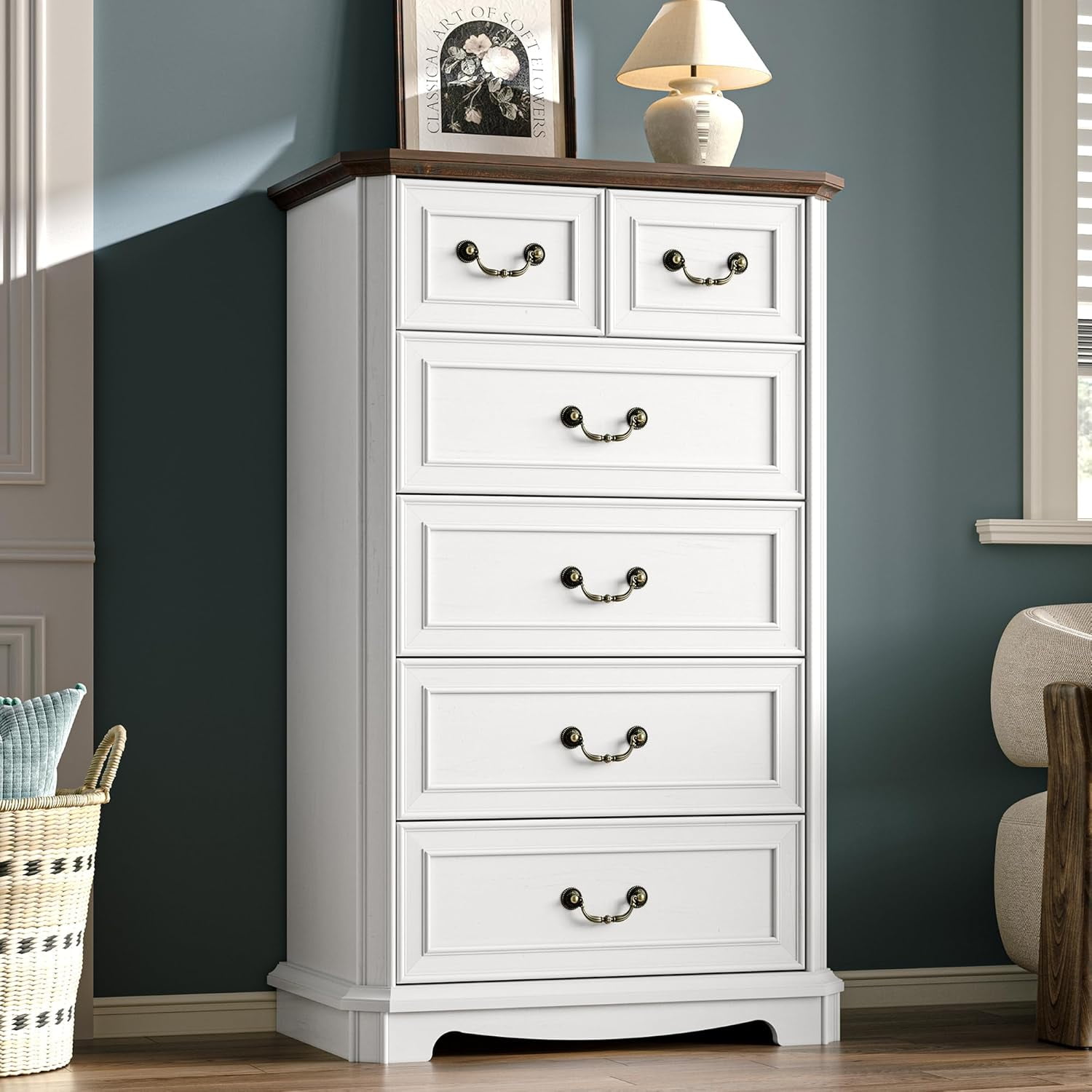 Farmhouse 6 Drawer Dresser for Bedroom Tall Rustic Chest of Drawers ...