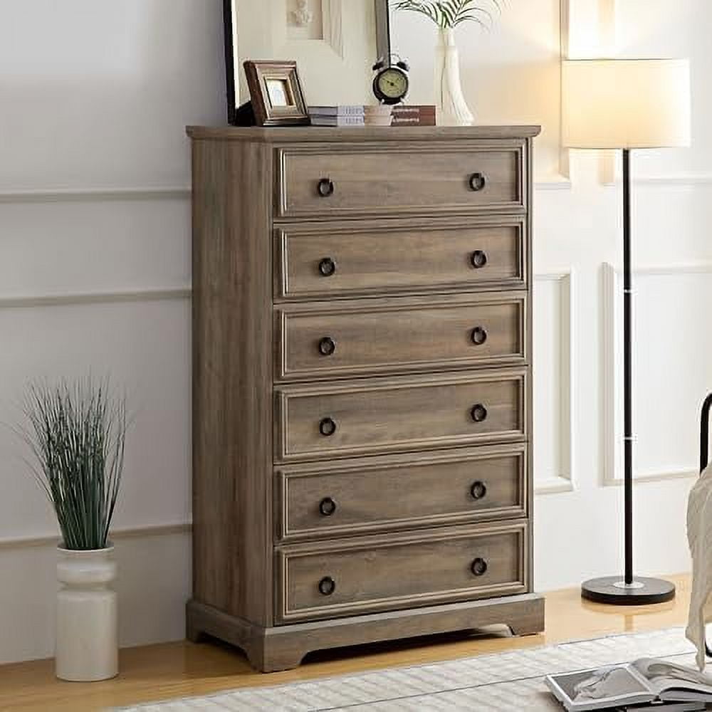 Farmhouse 6 Drawer Dresser Chests Dressers for Bedroom Wood Rustic Tall ...